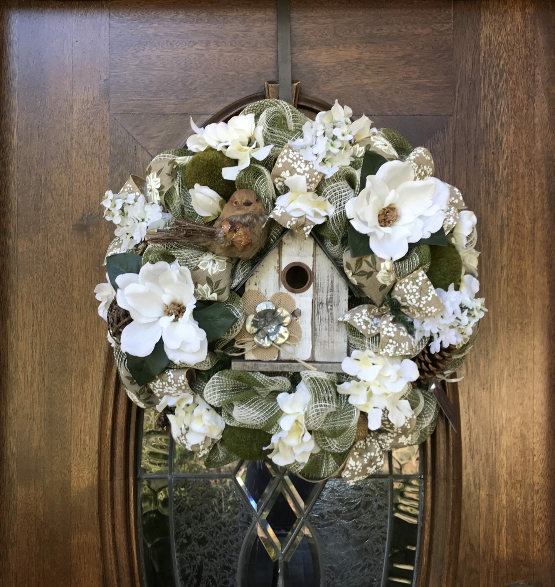 24 inch Magnolia White Birdhouse Wreath – Herta’s Wreaths